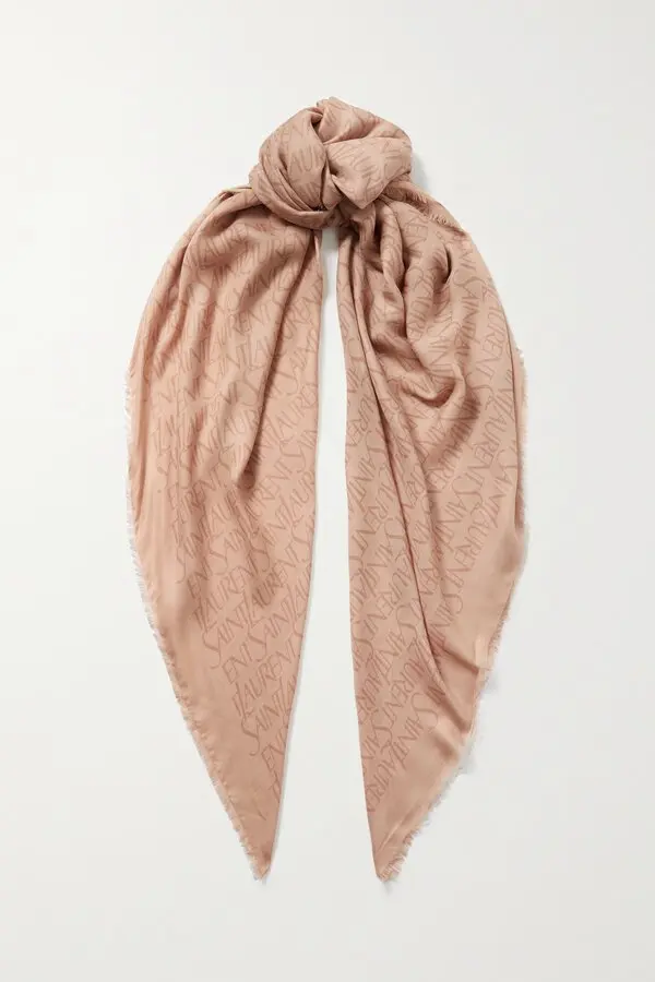Saint Laurent Printed Modal And Cashmere-blend Twill Scarf - Neutrals