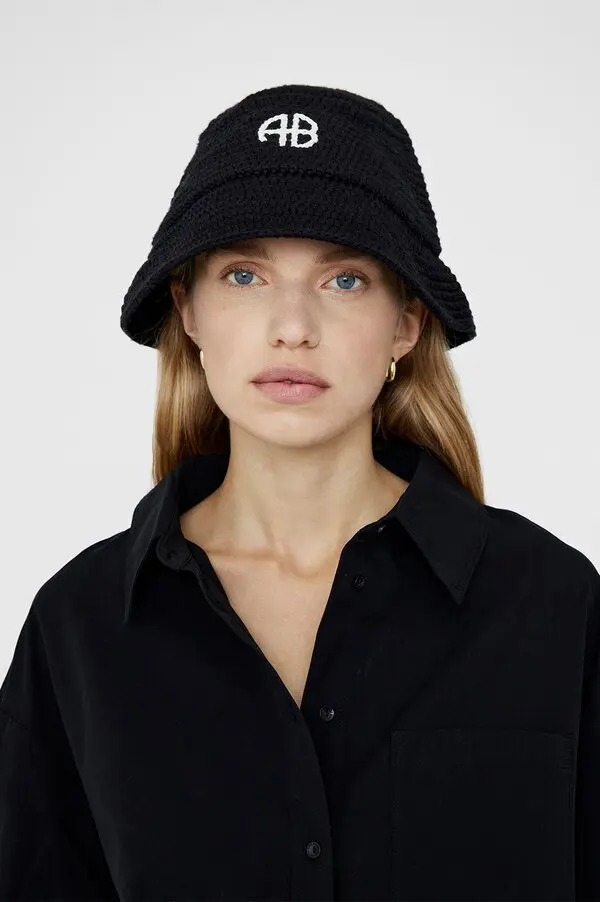 Anine bing AB black bucket hat ANINE BING Nicks Bucket Hat - Black And Brown Leopard main image 3