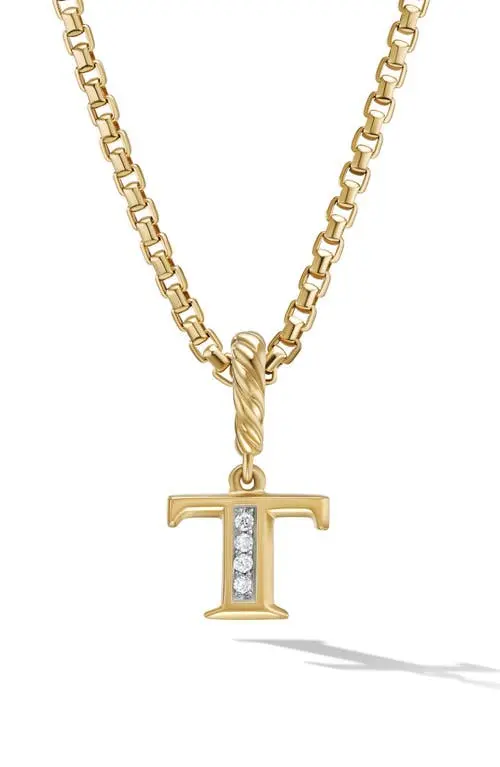 David Yurman 18k Yellow Gold Initial Pendant With Diamonds - 18k Yellow Gold - T