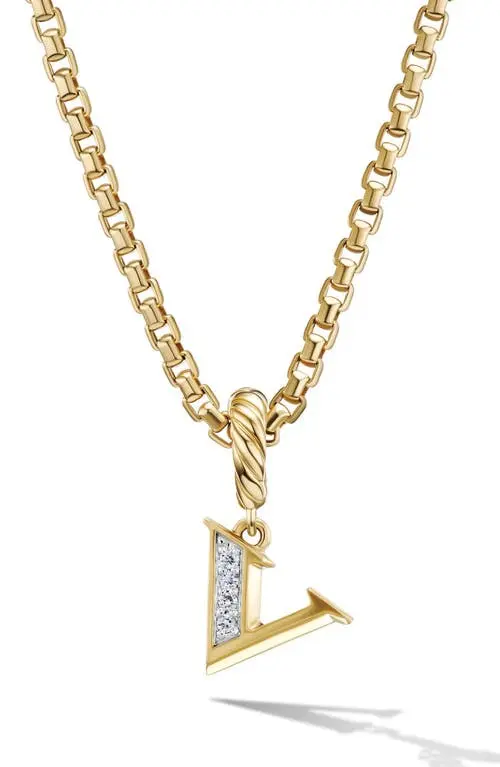 David Yurman 18k Yellow Gold Initial Pendant With Diamonds - 18k Yellow Gold - V