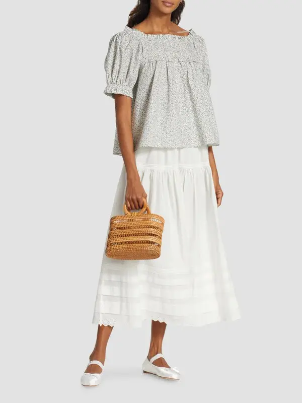 DÔEN Sebastiane Tiered Cotton Maxi Skirt - Powder