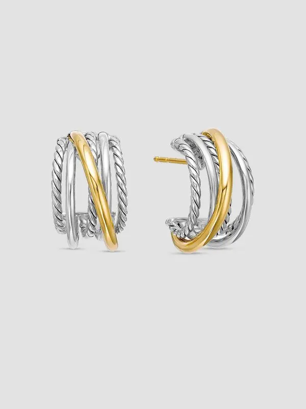 David Yurman Crossover Shrimp Earrings In Sterling With 18k 19.5mm