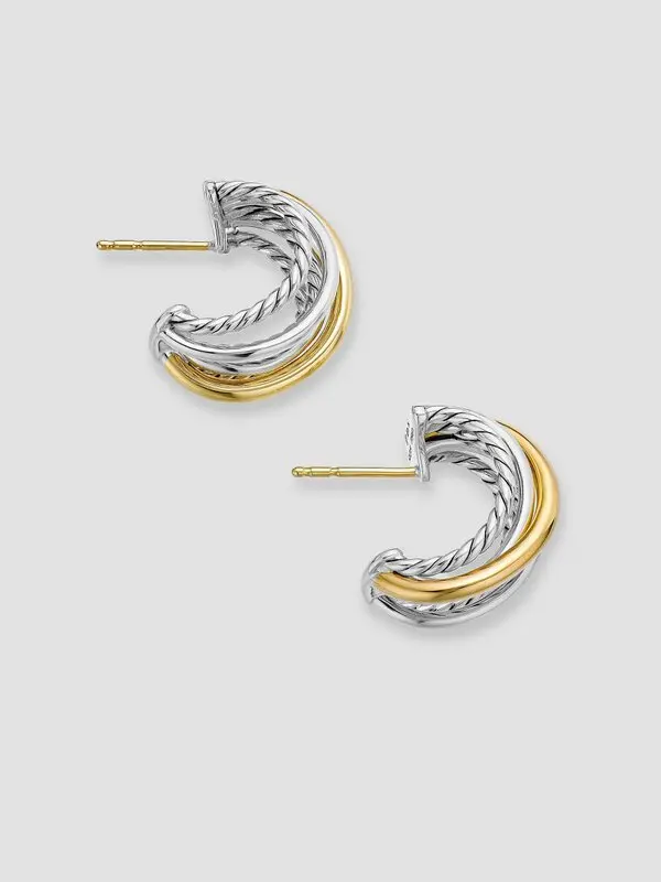 David Yurman Crossover Shrimp Earrings In Sterling With 18k 19.5mm