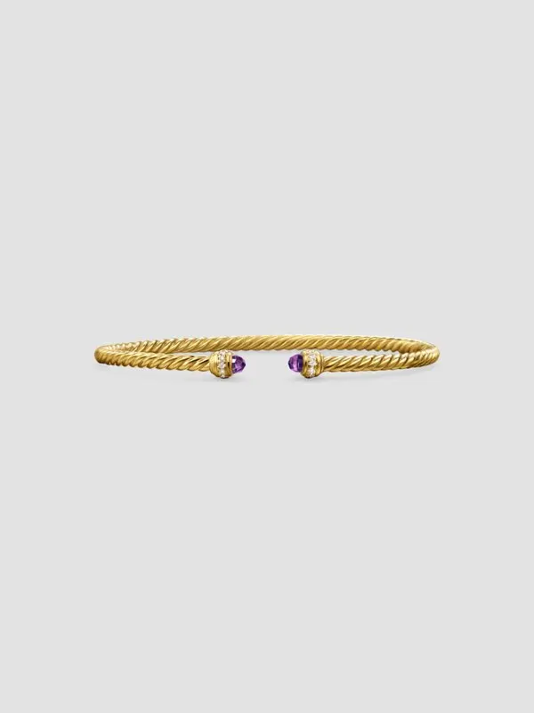 David Yurman Classic Cablespira Bracelet In 18k Yellow Gold And Diamonds - Amethyst