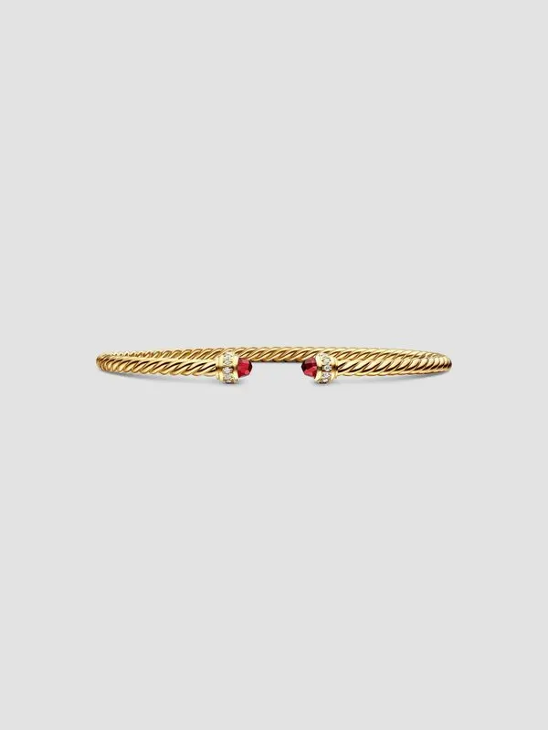 David Yurman Classic Cablespira Bracelet In 18k Yellow Gold And Diamonds - Garnet