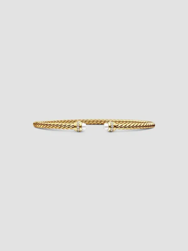 David Yurman Classic Cablespira Bracelet In 18k Yellow Gold And Diamonds - Pearl