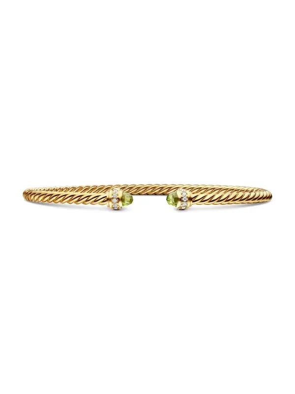 David Yurman Classic Cablespira Bracelet In 18k Yellow Gold And Diamonds - Peridot