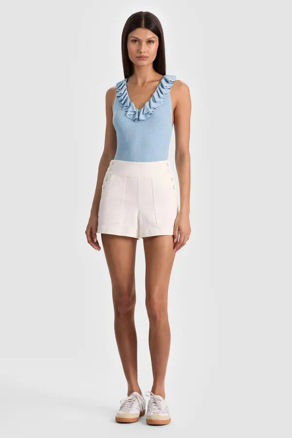 Alice + Olivia High Rise Jean Shorts With Exposed Side Button Closures