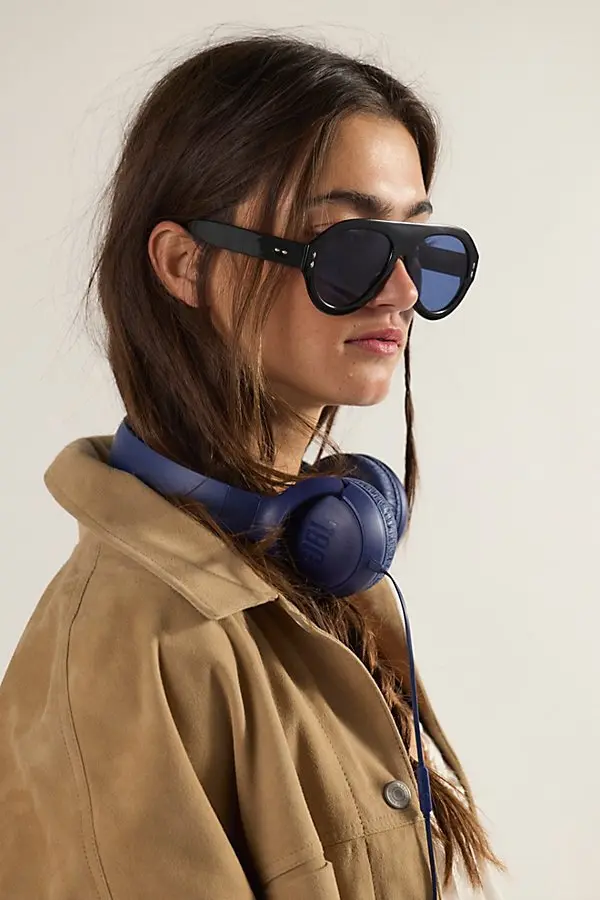 Free People Oversized Aviator Sunglasses - Black/blue Lens