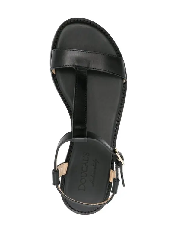 DOUCAL'S Fibbia T-bar Leather Sandals - Black
