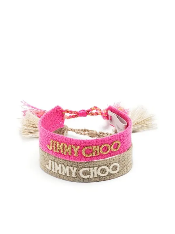 JIMMY CHOO Beach Embroidered Logo Bracelets - Neutrals
