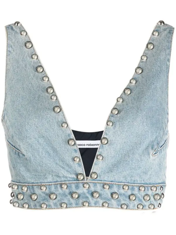 Rabanne Studded Denim Bralette - Blue