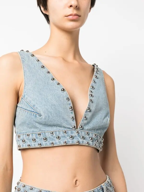 Rabanne Studded Denim Bralette