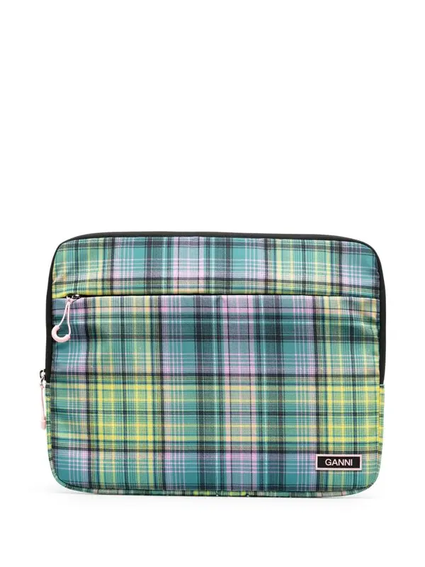 GANNI Check-print Laptop Sleeve - Green
