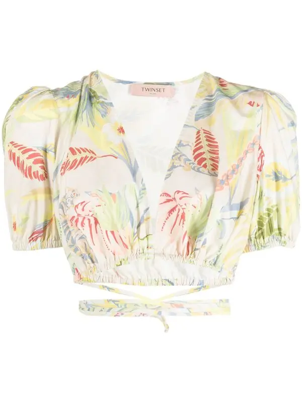 TWINSET Floral-print Cropped Top - Neutrals
