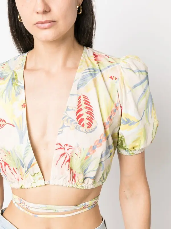 TWINSET Floral-print Cropped Top - Neutrals