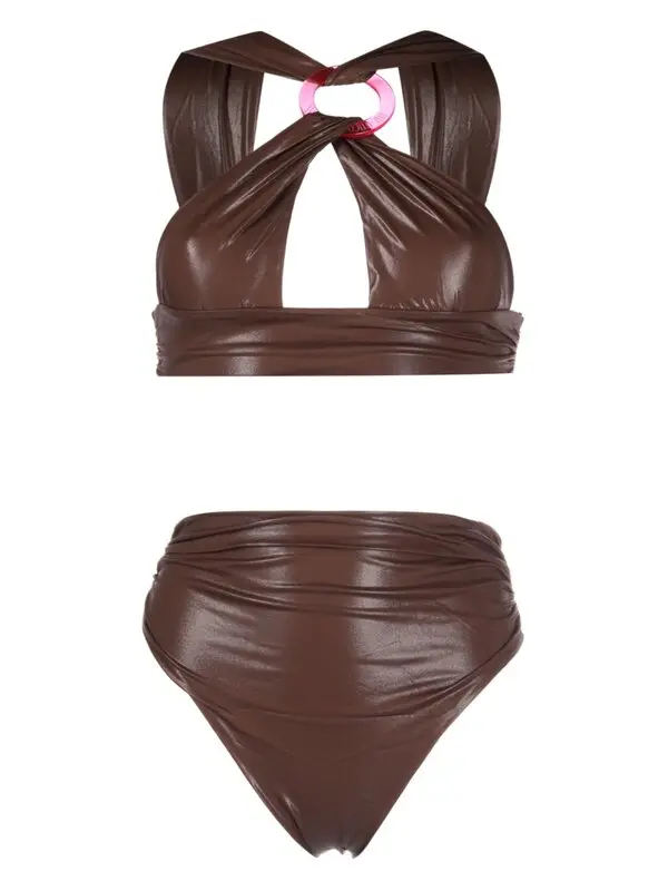 Attico Faux-leather Bikini Set - Brown