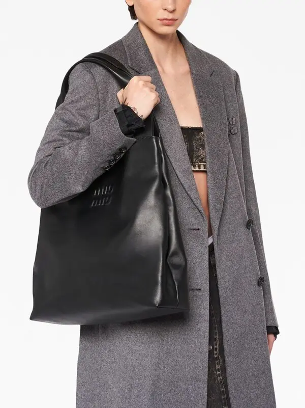 Miu Miu Embossed Leather Tote Bag - Black | Editorialist