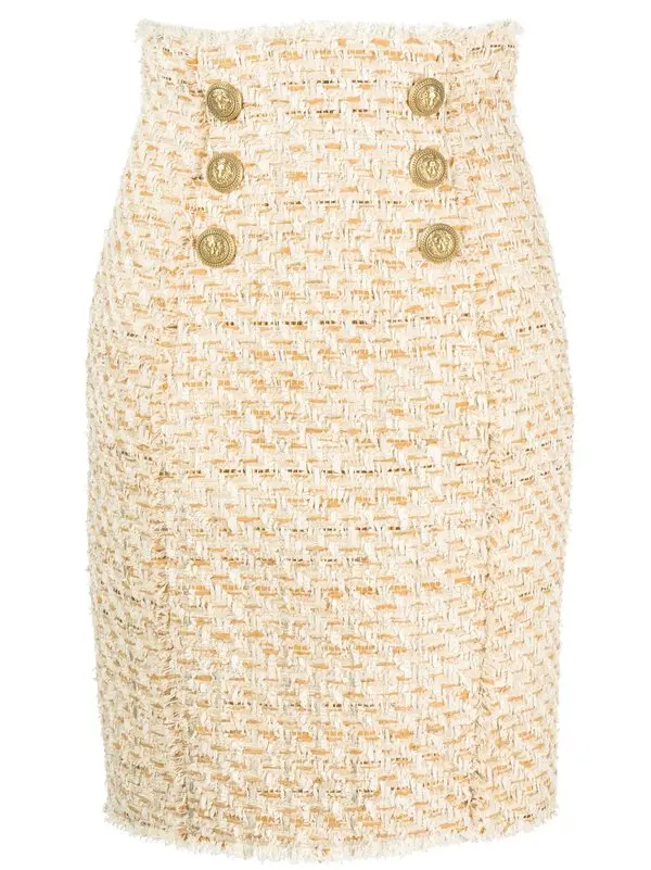 Balmain Button-embellished Tweed Skirt - Neutrals