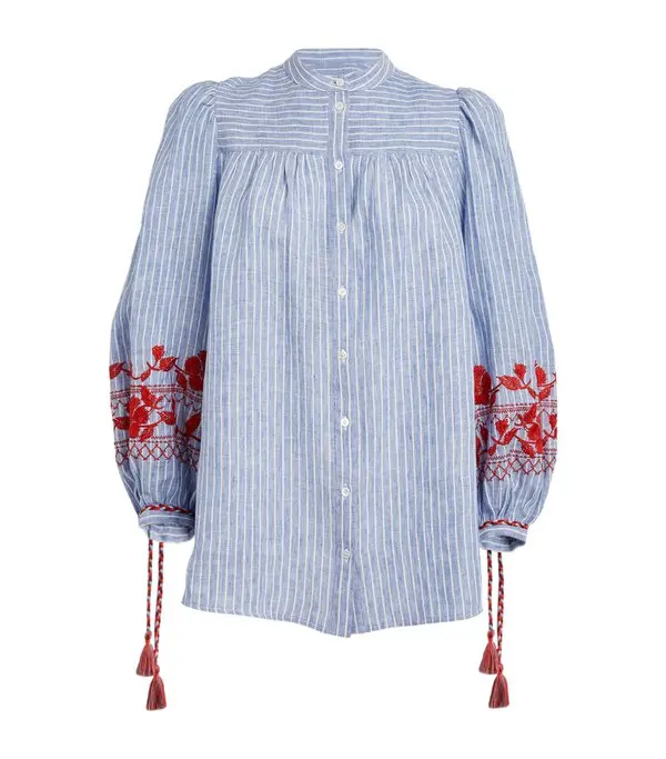 Max Mara Linen Striped Embroidered Shirt