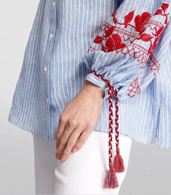 Max Mara Linen Striped Embroidered Shirt
