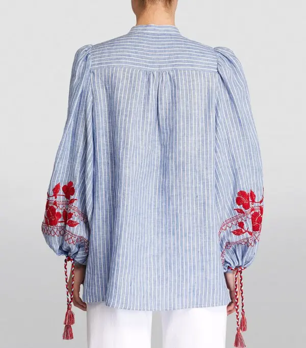 Max Mara Linen Striped Embroidered Shirt