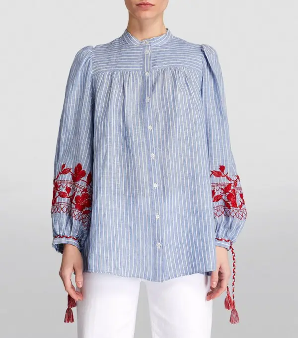 Max Mara Linen Striped Embroidered Shirt