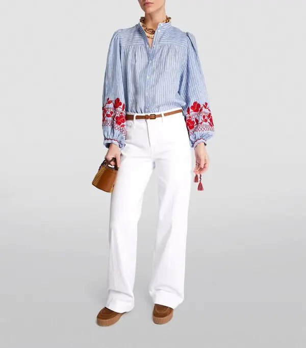 Max Mara Linen Striped Embroidered Shirt