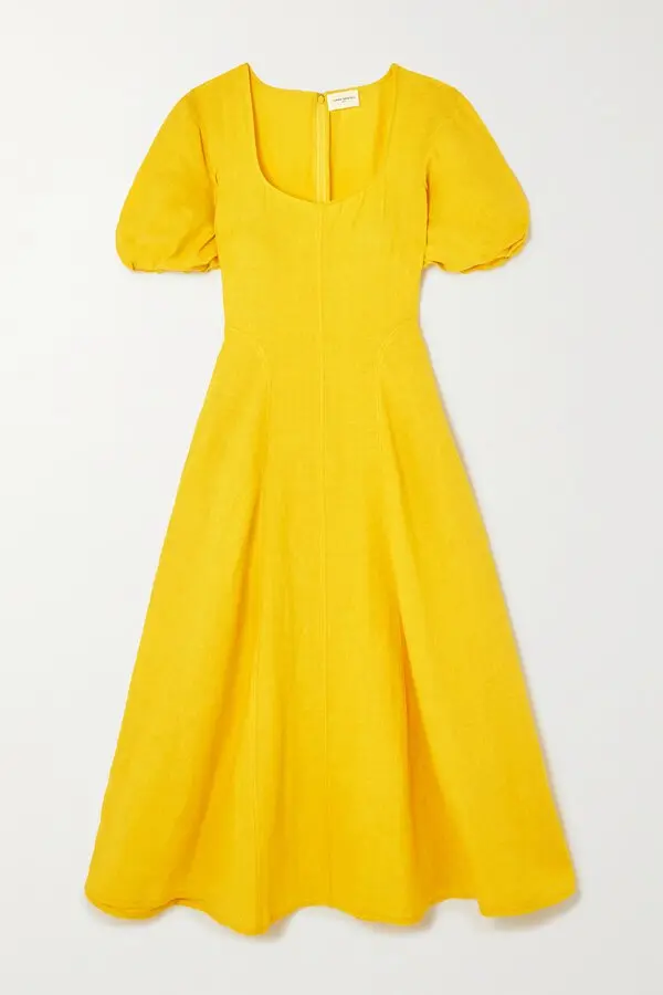 Three Graces London Nell Linen Midi Dress In Yellow - 60% Off | Editorialist