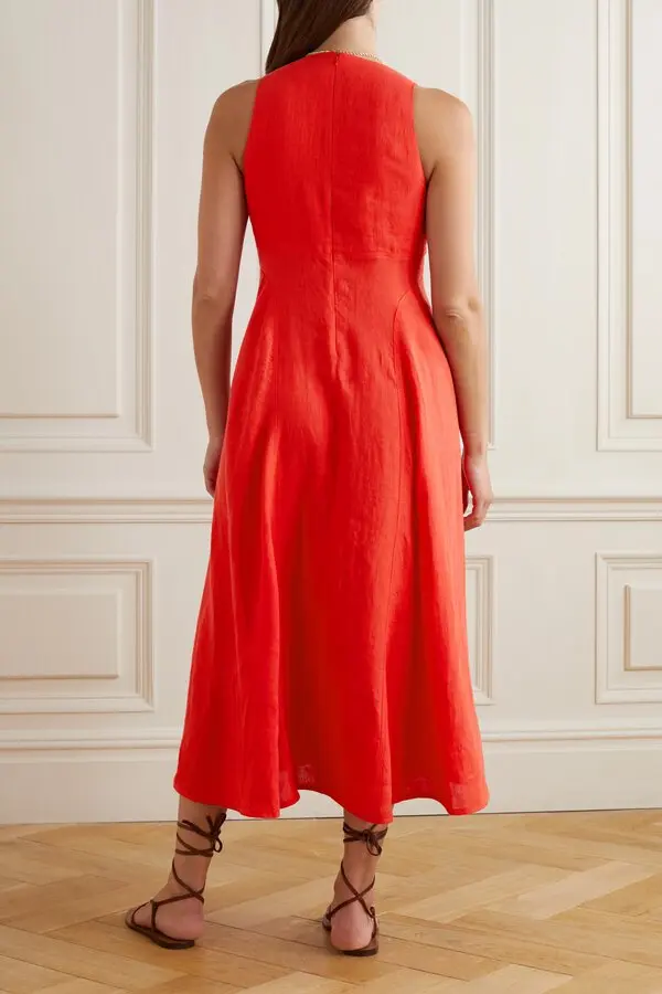 three graces linen dress Three Graces London Charita Striped Linen Midi Wrap Dress In Red - 70% Off