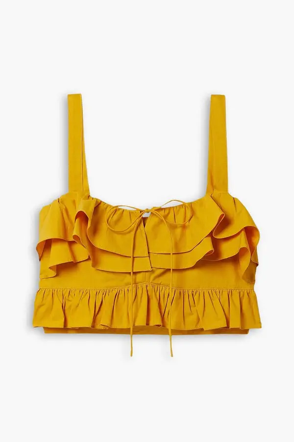 JASON WU Cropped Ruffled Cotton-poplin Top - Mustard