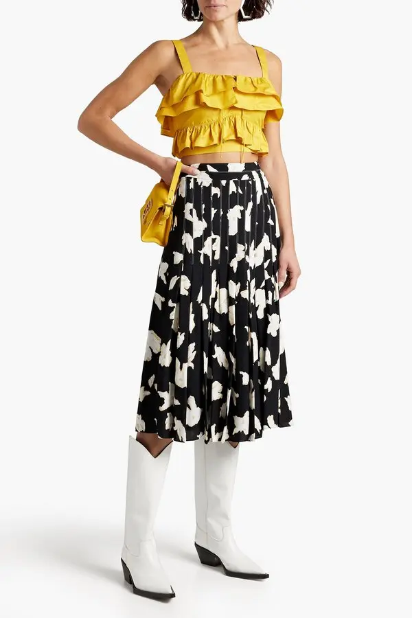 JASON WU Cropped Ruffled Cotton-poplin Top - Mustard