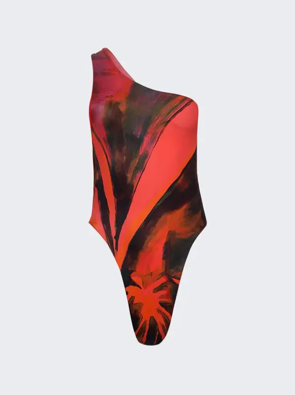 LOUISA BALLOU Plunge One Piece Swimsuit - Queens Gambit Red
