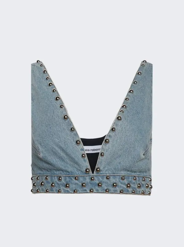 Rabanne Studded Cropped Top - Light Denim Blue