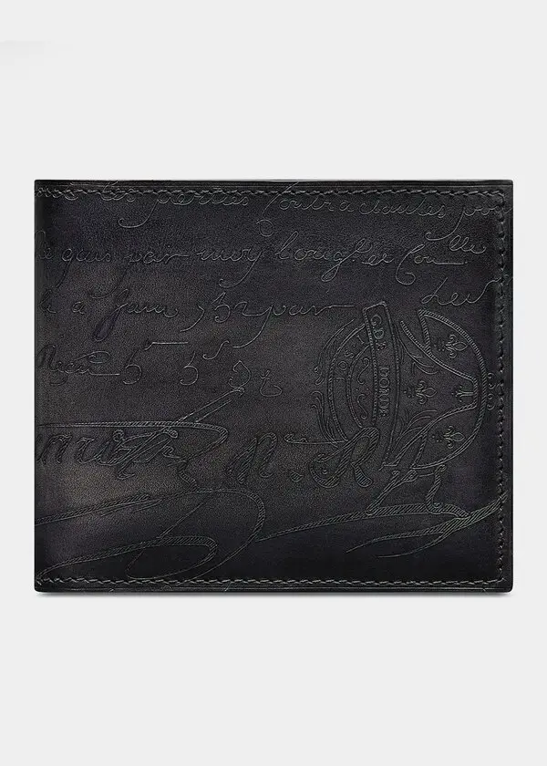Berluti Makore Scritto Leather Bifold Wallet - Nero/grigio