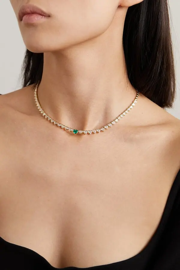 ANITA KO 18-karat Diamond And Emerald Heart Necklace