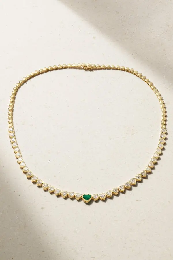 ANITA KO 18-karat Diamond And Emerald Heart Necklace - Gold