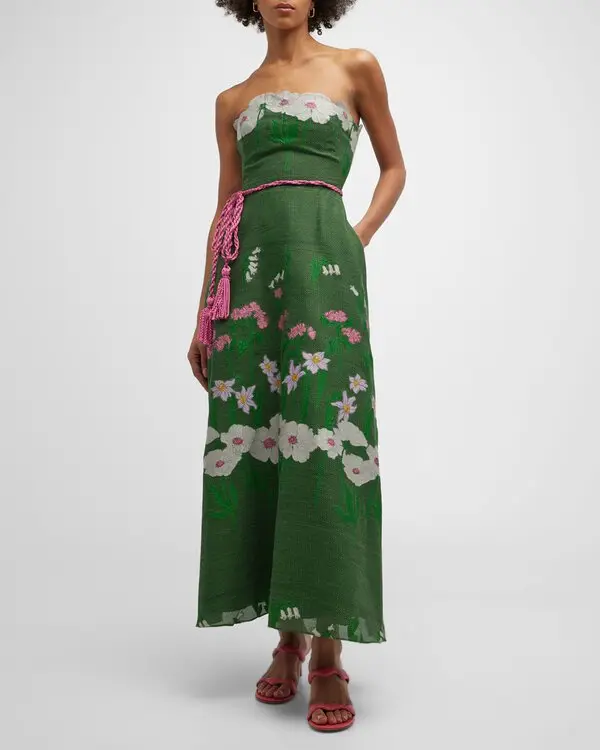 green emerald velvet dress Lela Rose Women's Metallic Floral Jacquard & Beaded Fringe Gown - Forest