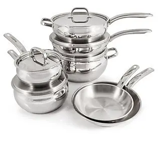 BERGHOFF Belly Shape 12pc 18/10 Ss Cookware Set W/ Metal Lids - One-color