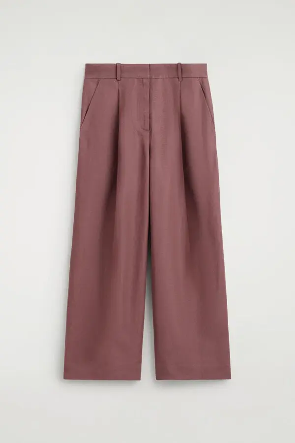 Cos Relaxed Wide-leg Linen-blend Trousers - Brown