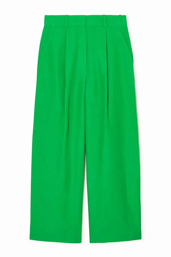 Cos Relaxed Linen-blend Wide-leg Trousers - Green