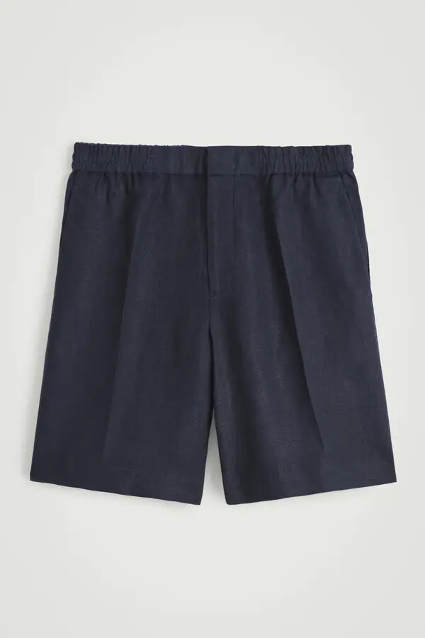 Cos Elasticated Linen Shorts - Navy