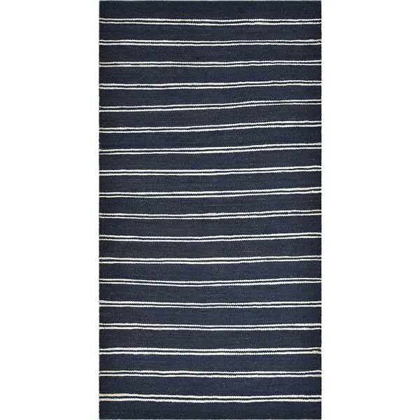 SOLO RUGS Lilly Stripe Handmade Area Rug - Blue