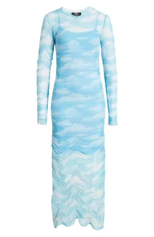 Dressed In Lala Long Sleeve Ruched Mesh Dress - Clouds | Editorialist