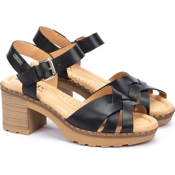 Pikolinos Canarias Block Heel Strappy Sandal - Black