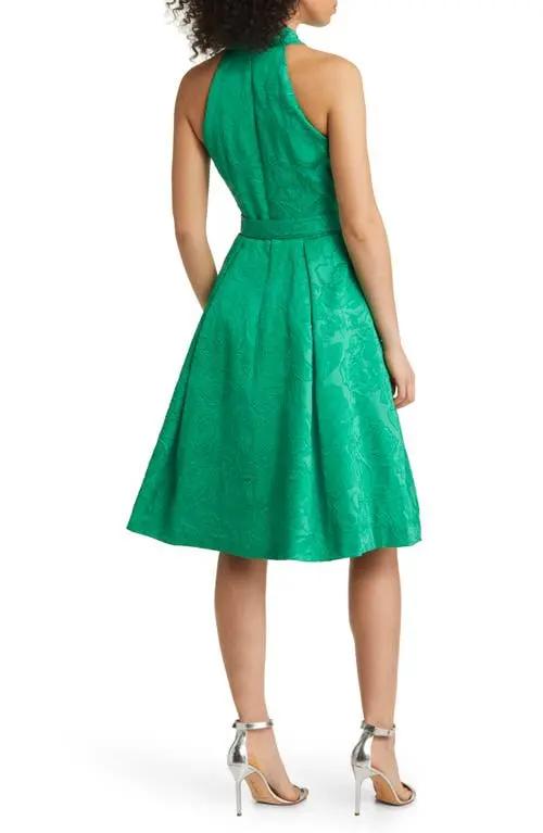 Eliza J Jacquard Halter Neck Cocktail Dress In Green - 50% Off |  Editorialist