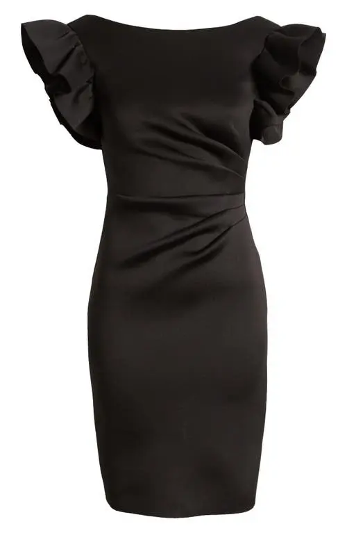 Eliza J Ruffle Sleeve Sheath Cocktail Dress In Black 55% Off
