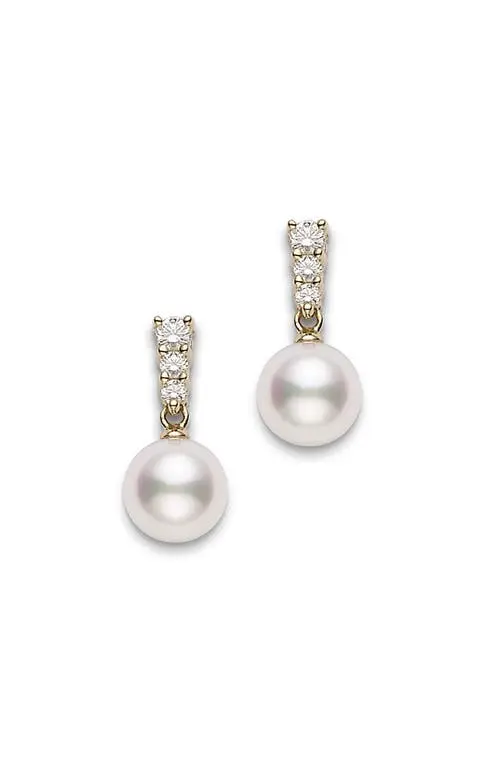 Mikimoto Diamond And Akoya Pearl Earrings - Yellow Gold/diamond/pearl