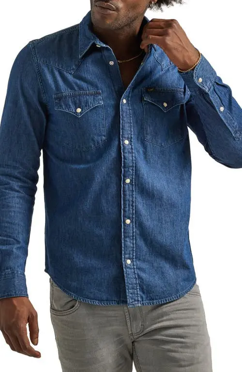 LEEM Regular Fit Denim Western Shirt - Mid Stone