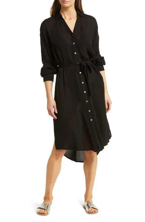 Elan Long Sleeve Shirt Dress - Black